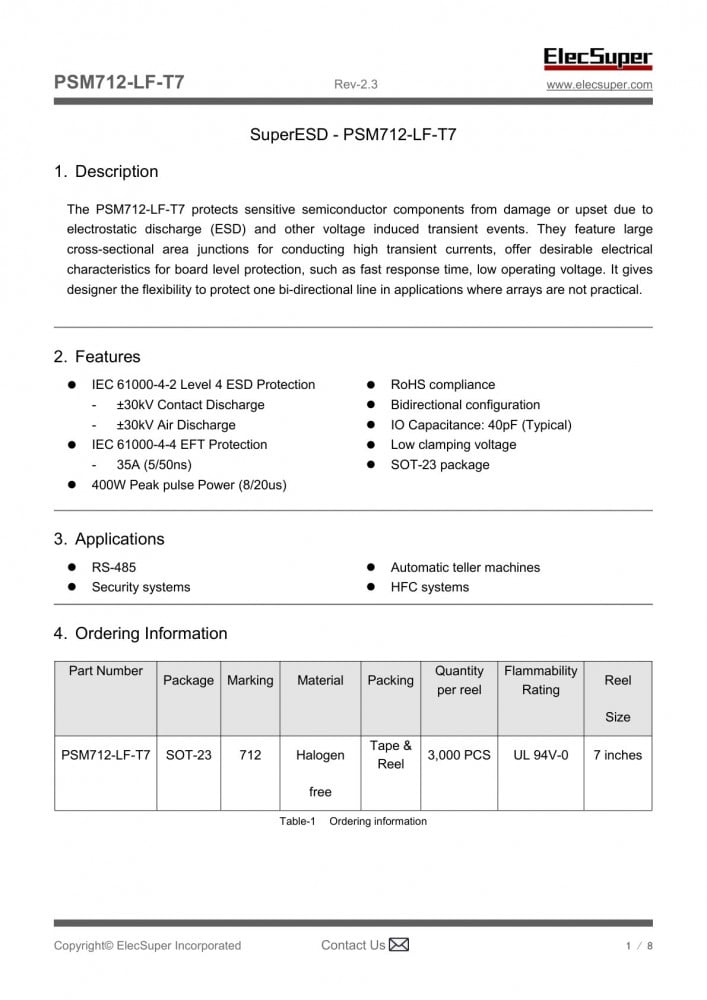 PSM712-LF-T7 datasheet page 1