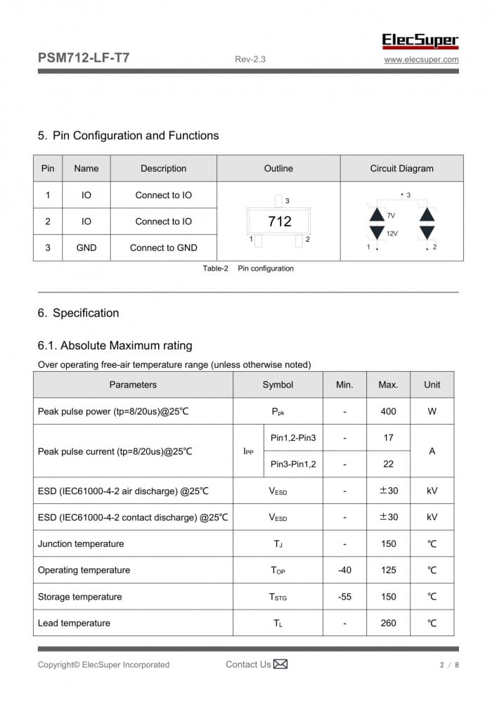 PSM712-LF-T7 datasheet page 2