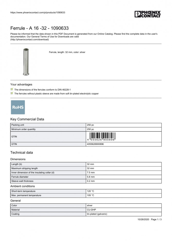 Phoenix Contact 1090633 technical document page 1
