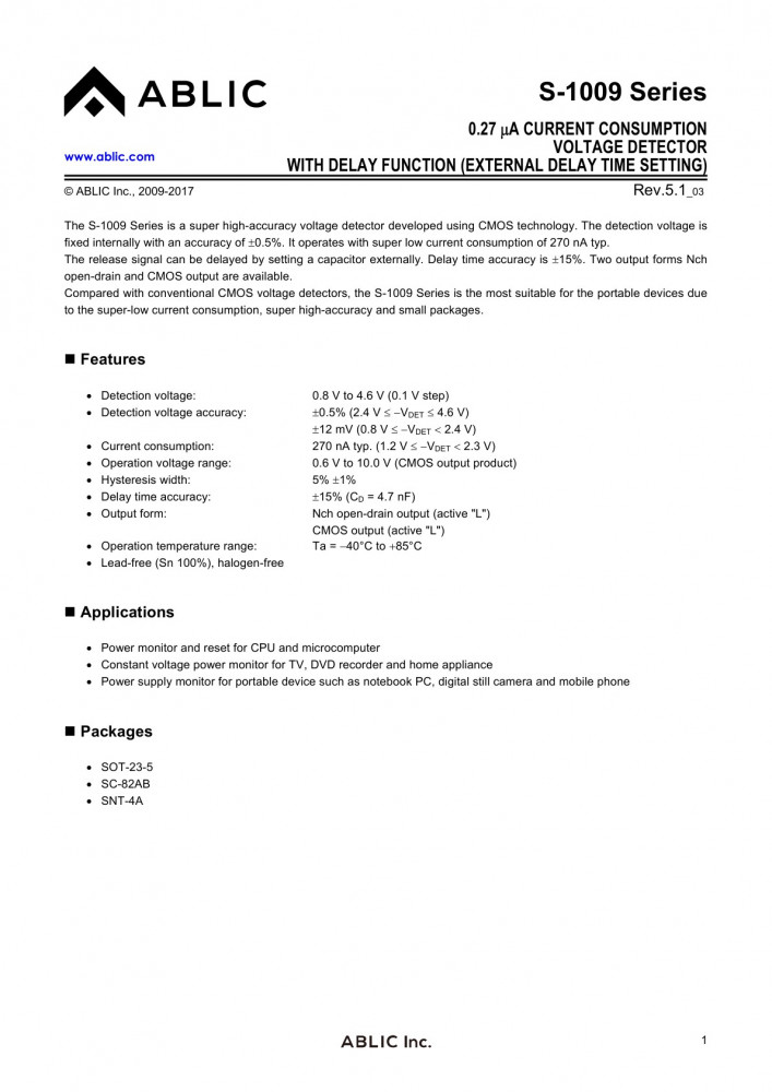 ABLIC S-1009 technical document page 1