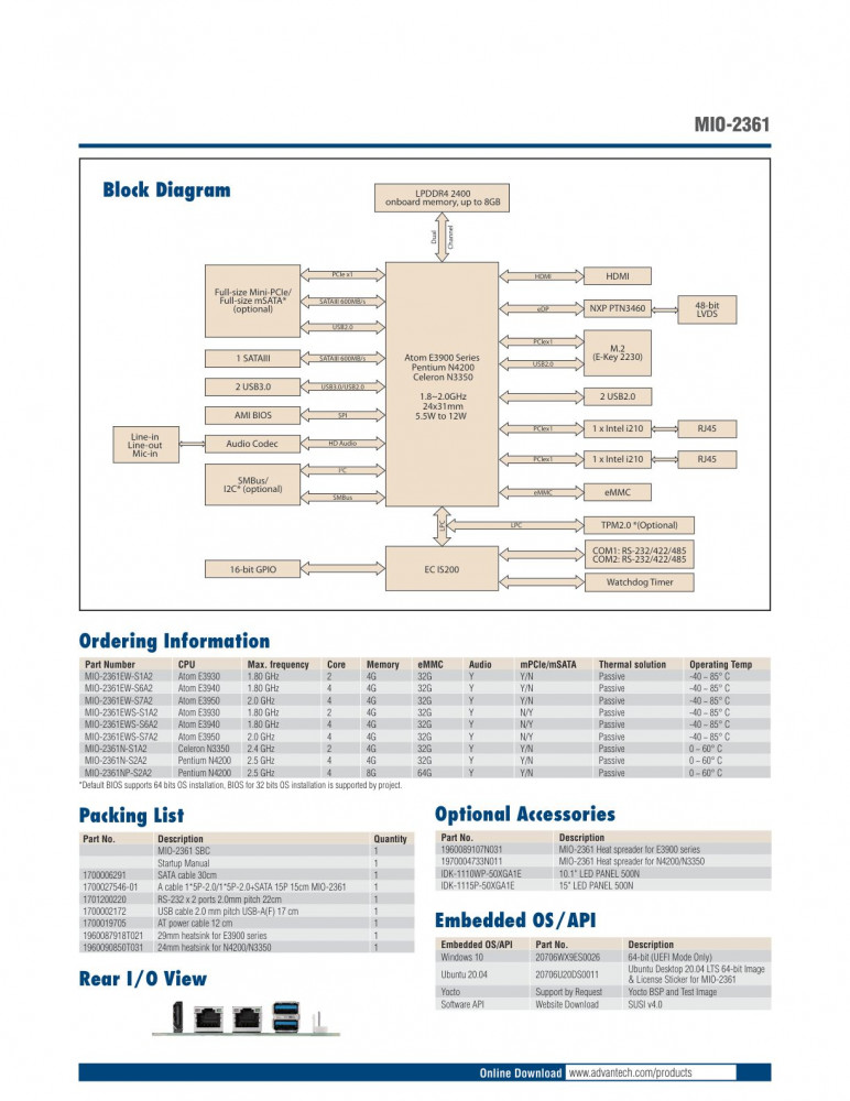 MIO-2361NP-S2A2 technical document page 2