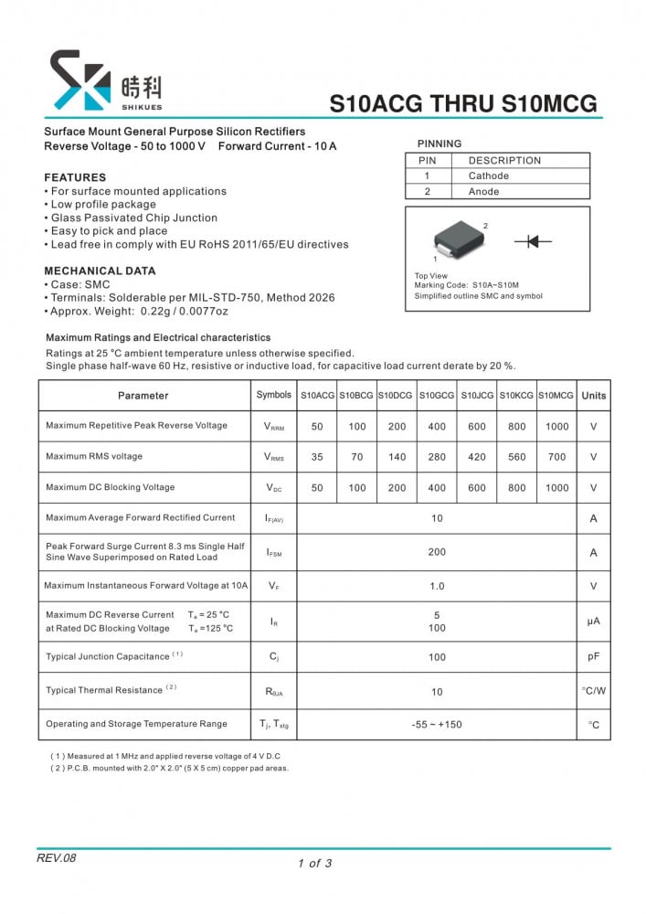 S10MCG datasheet page 1