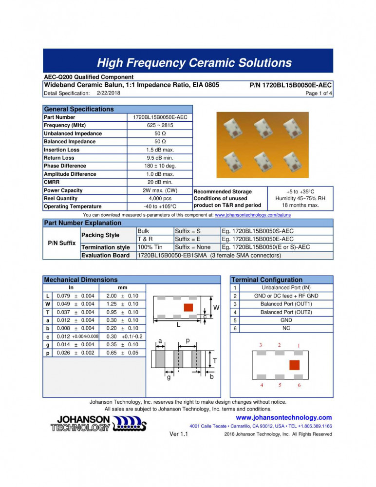 1720BL15B0050E datasheet page 1