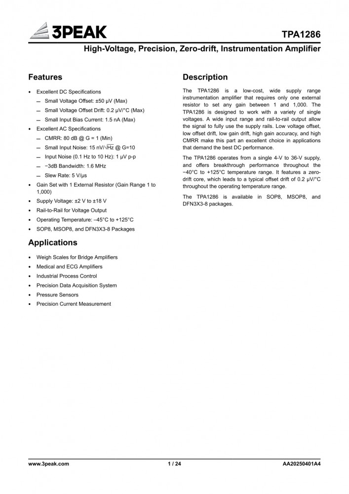 TPA1286 datasheet page 1