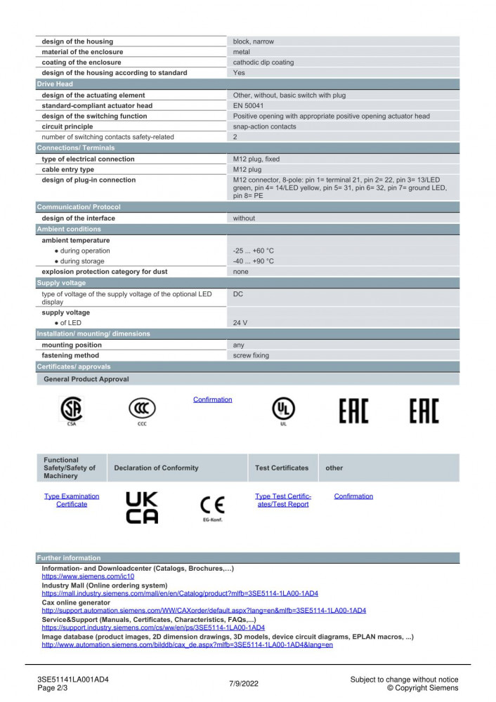 SIEMENS 3SE5114-1LA00-1AD4 datasheet page 2
