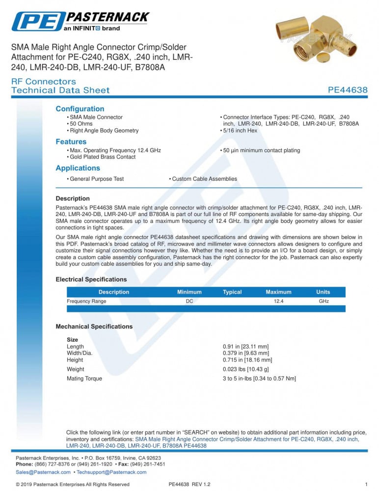 PE44638 technical datasheet page 1
