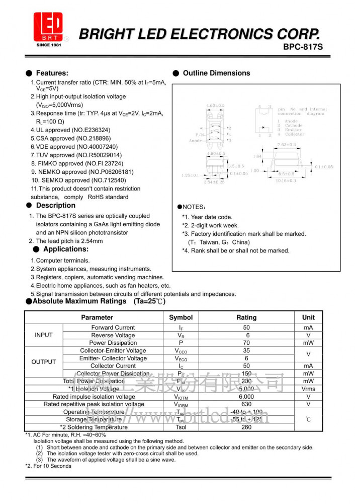 BPC-817SC datasheet page 1