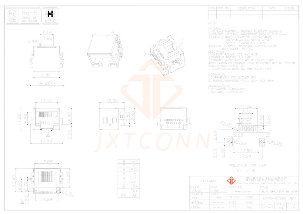 RJ45-0002-8P technical document page 1