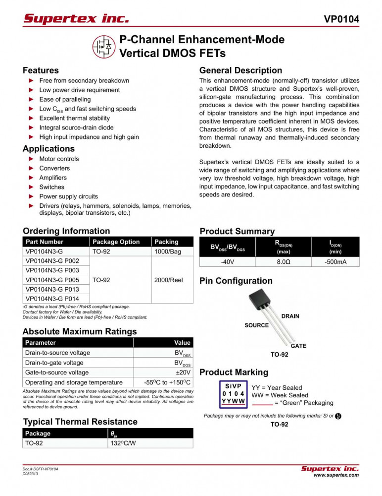 VP0104N3-G datasheet page 1