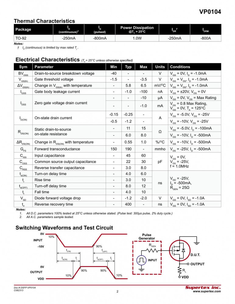 VP0104N3-G datasheet page 2