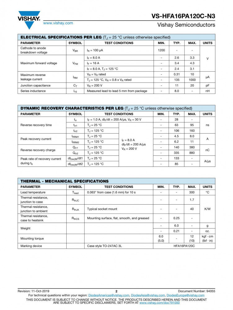 VS-HFA16PA120C-N3 datasheet page 2