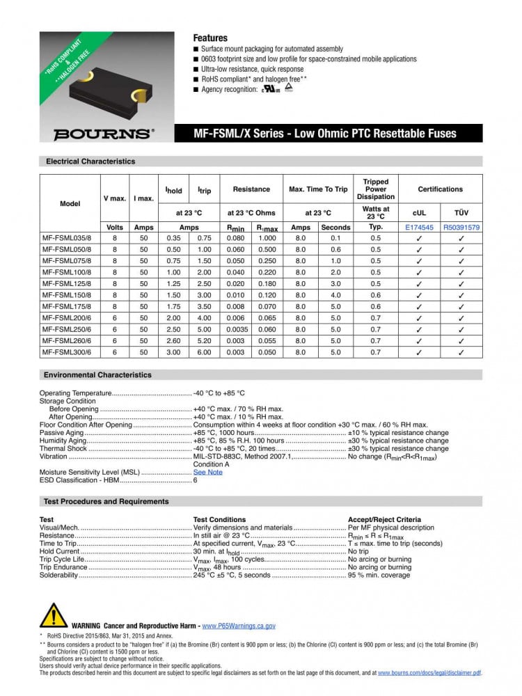 BOURNS MF-FSML series datasheet page 1