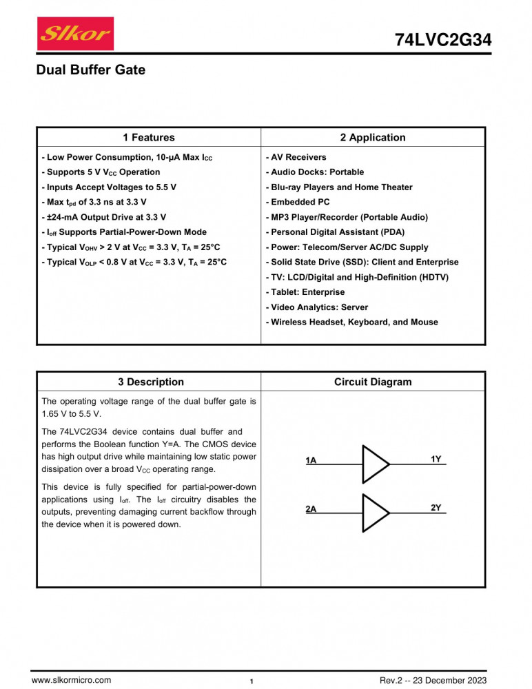 74LVC2G34S6 datasheet page 1