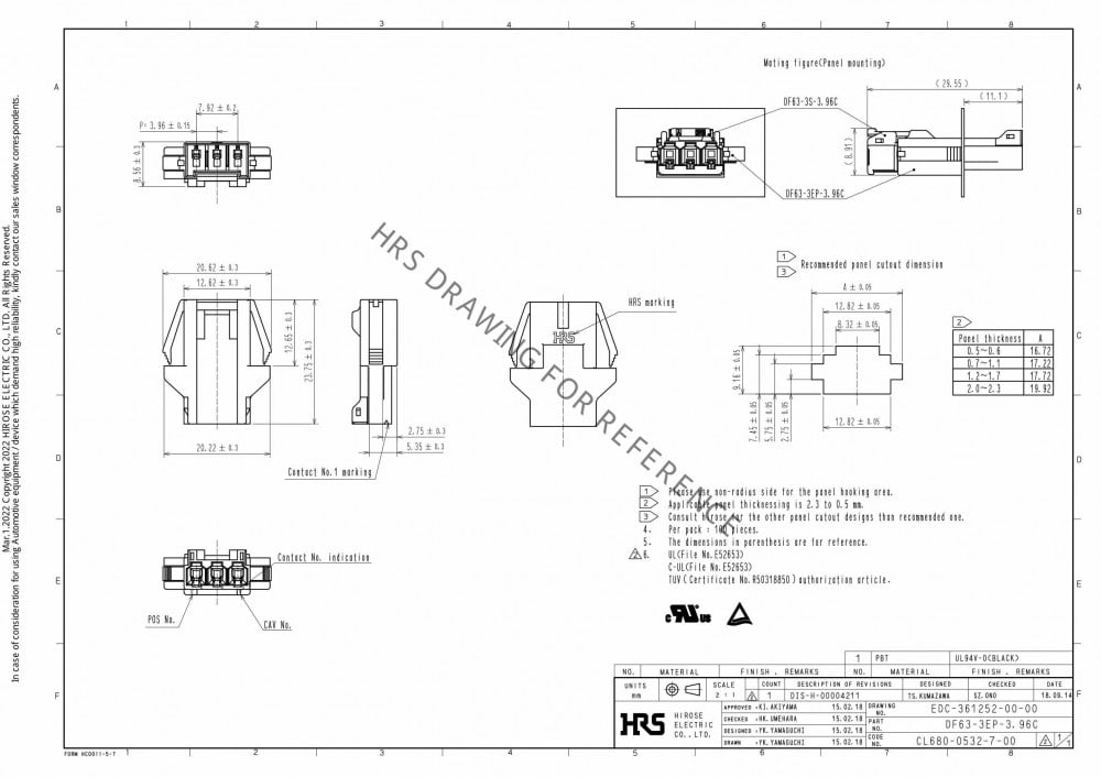 HRS DF63-3EP-3.96C technical drawing page