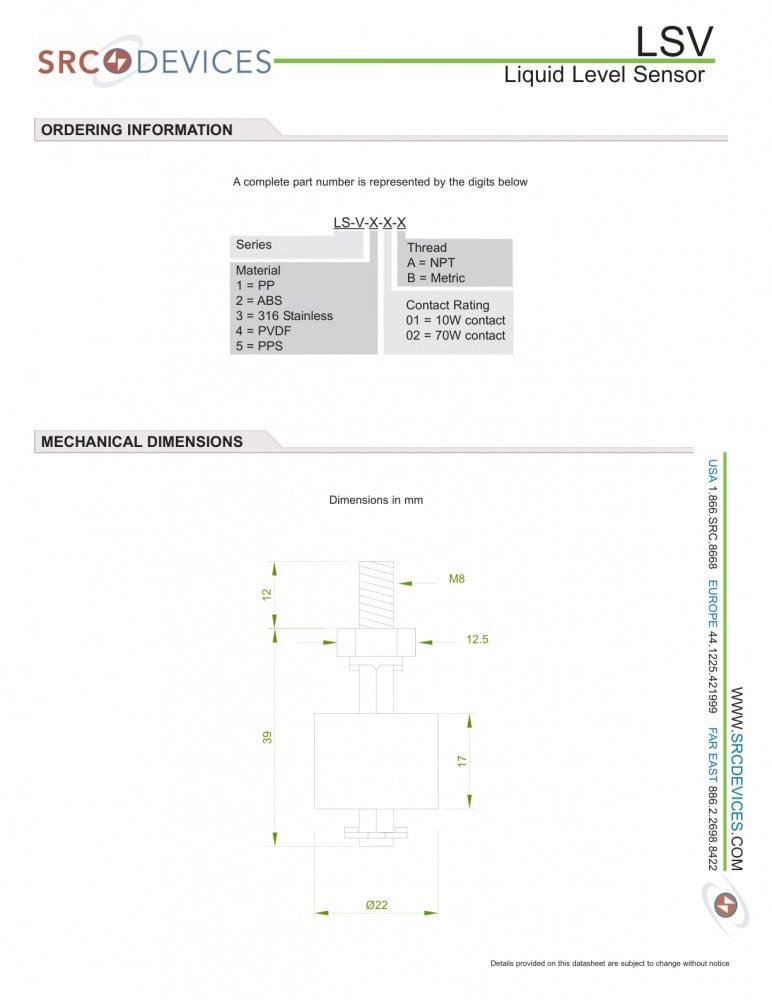 COTO LSV-2-01-B mechanical dimensions and ordering information