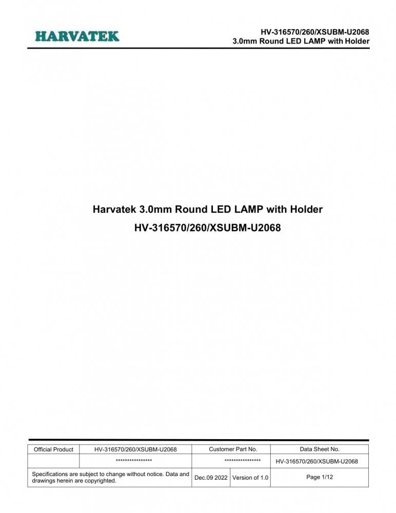 HV-316570/260/XSUBM-U2068 datasheet page 1