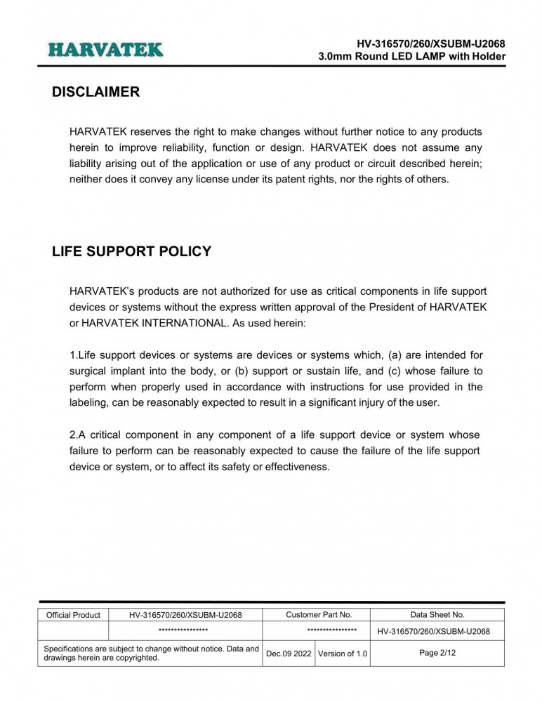 HV-316570/260/XSUBM-U2068 datasheet page 2