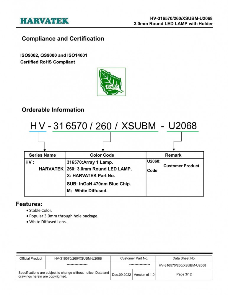HV-316570/260/XSUBM-U2068 datasheet page 3