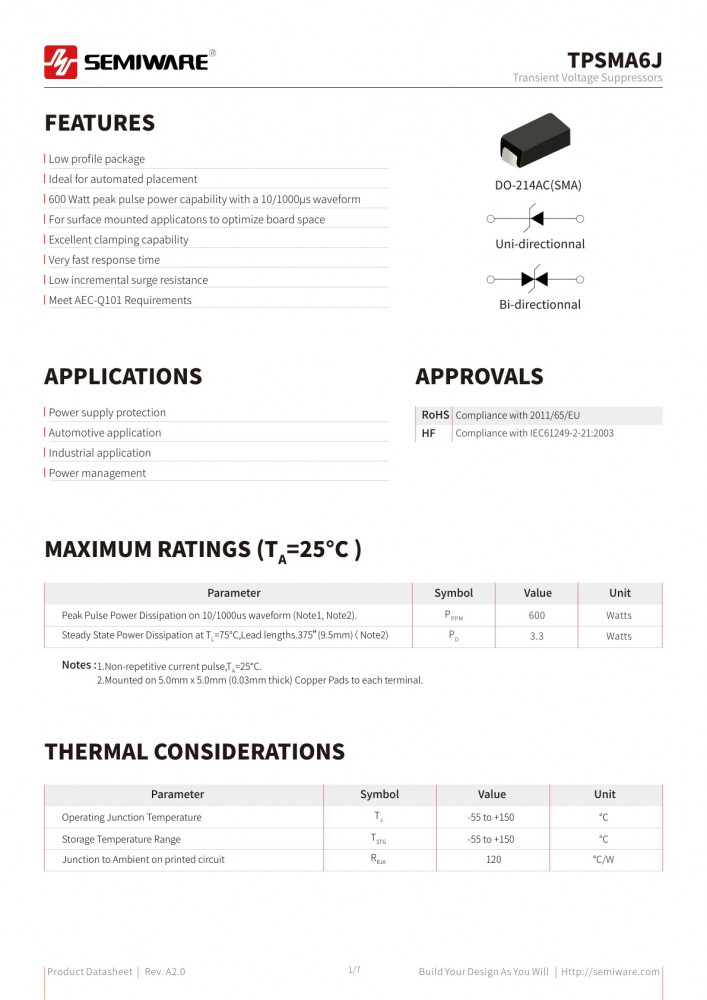 TPSMA6J16A datasheet page 1 preview
