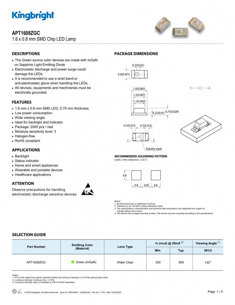 APT1608ZGC datasheet page 1