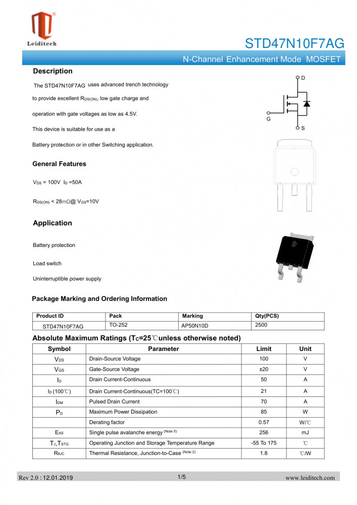 STD47N10F7AG datasheet page 1