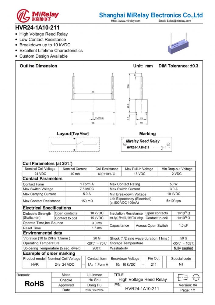 HVR24-1A10-211 technical datasheet page