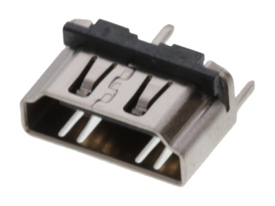 HDMI Receptacle, Vertical, Mounted Height 8.5mm, Surface Mount, 0.38µm Gold (Au) Plating, with Cap, 19 Circuits, Tape on Reel Packaging, Lead-Free for sale