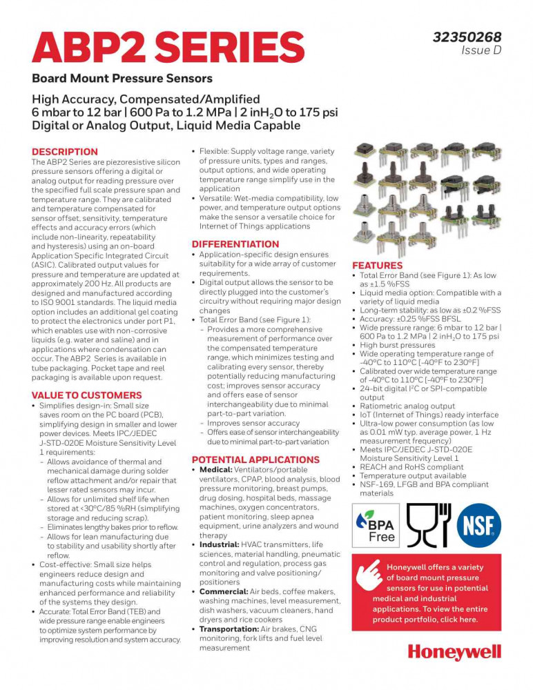Honeywell ABP2 datasheet page 1