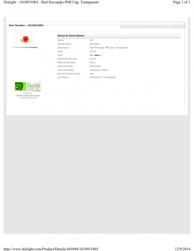 Dialight 101-0931-003 technical document image