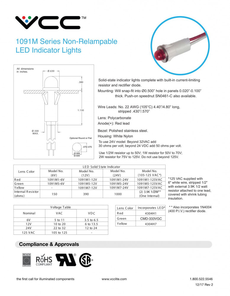 VCC 1091M Series indicator technical document image