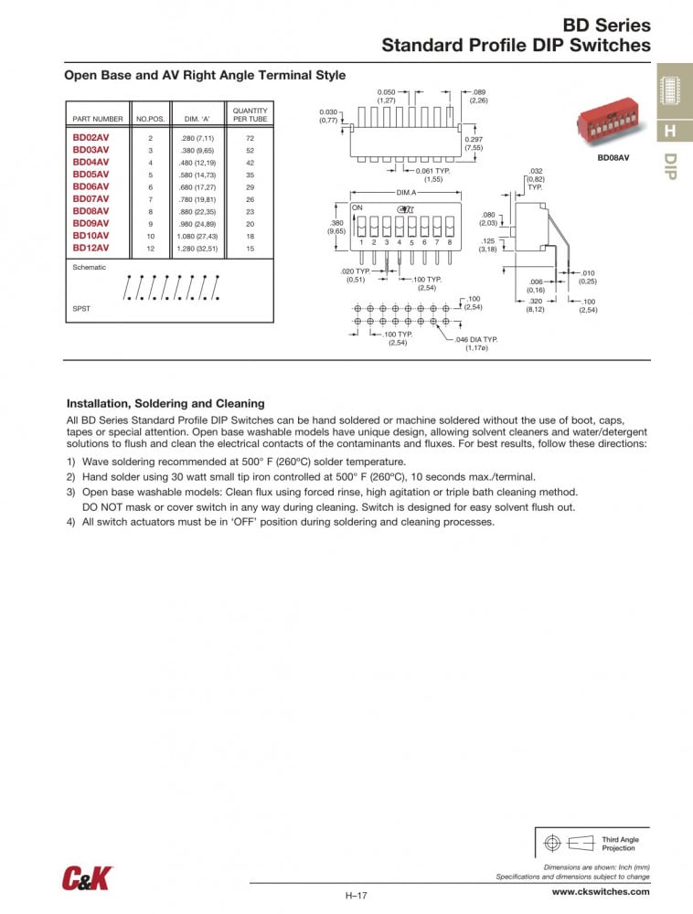 C&K BD Series technical document page 2