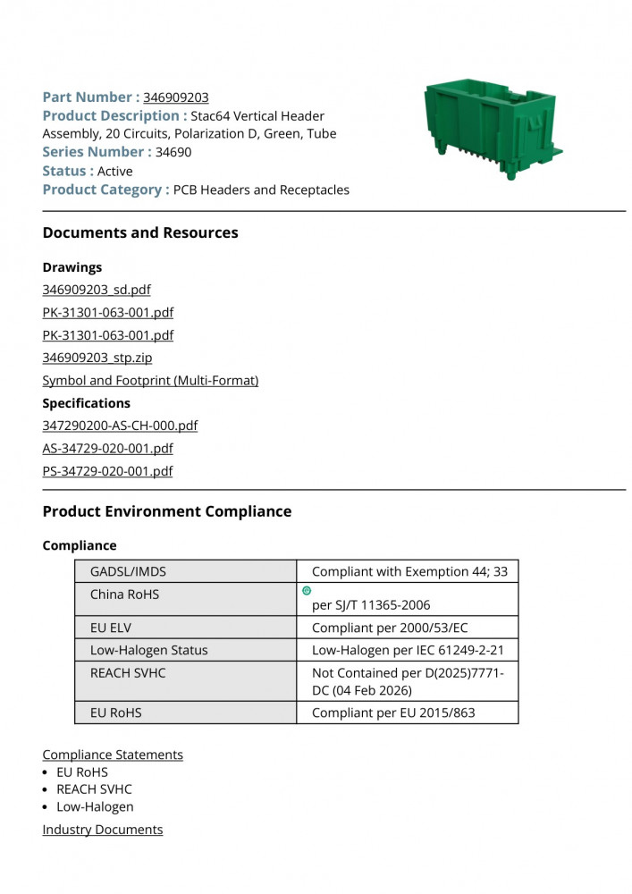 MOLEX 346909203 technical document preview, page 1