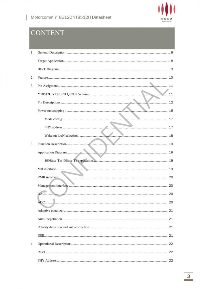 YT8512H datasheet page 4