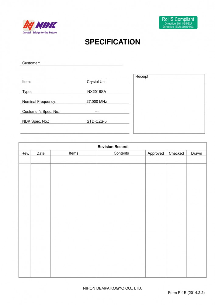 NDK NX2016SA specification page 1