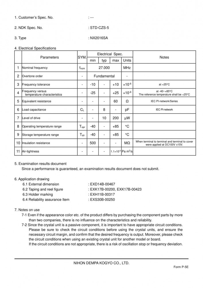 NDK NX2016SA specification page 2