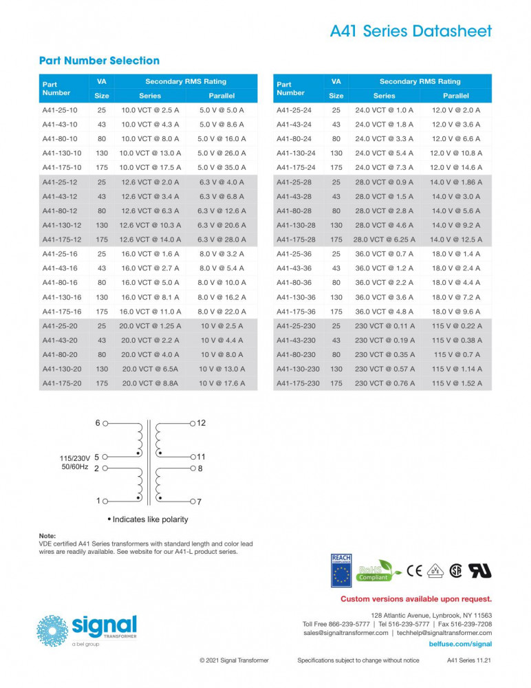 Bel Fuse A41 Series transformer datasheet page 2