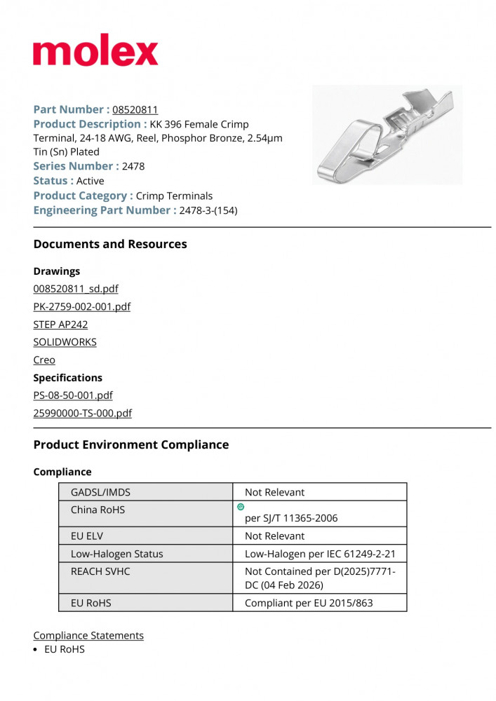 MOLEX KK 396 technical document page 1