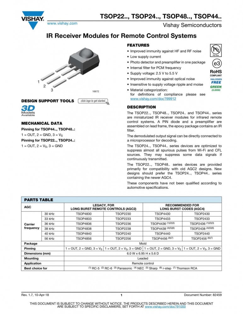 TSOP4838 datasheet page 1