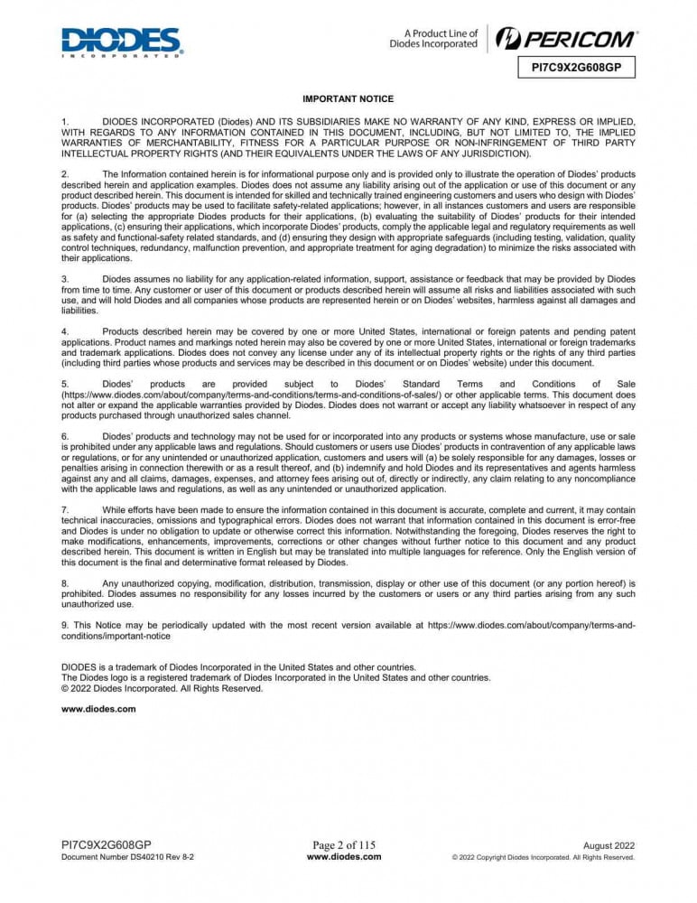 PI7C9X2G608GP datasheet page 2