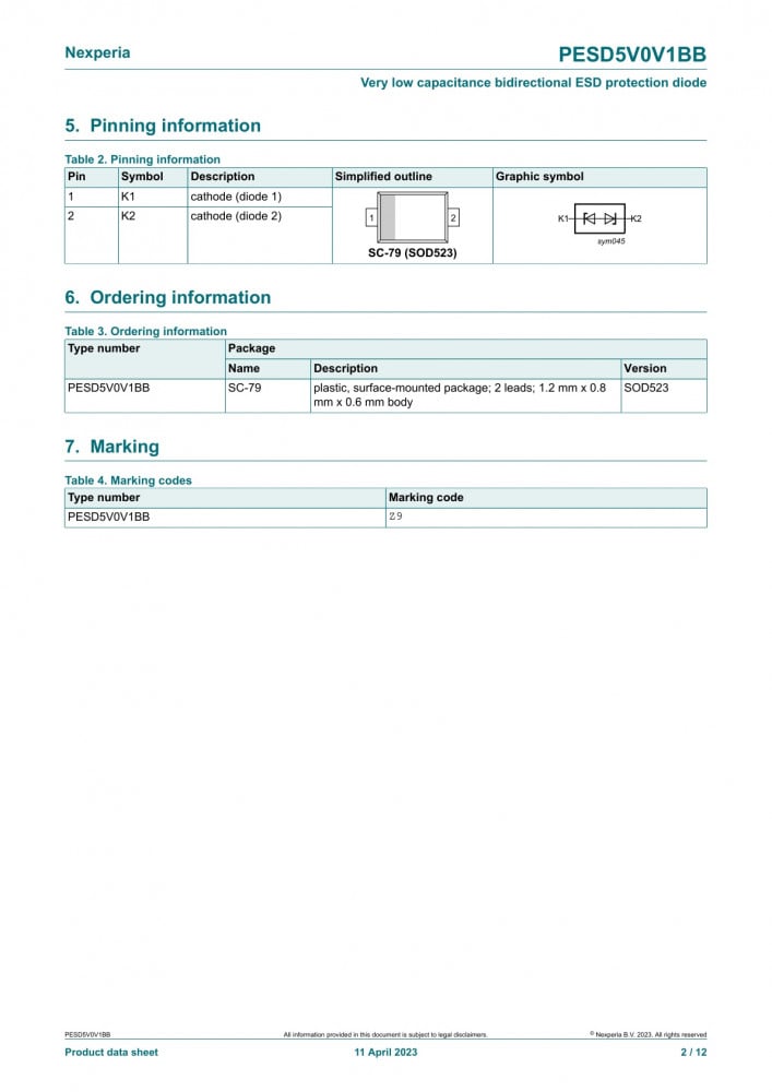 PESD5V0V1BB datasheet page 2