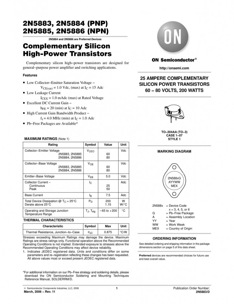 2N5884 technical document page 1