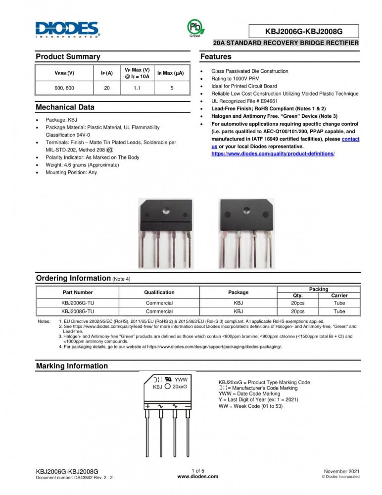 KBJ2008G-TU datasheet page 1