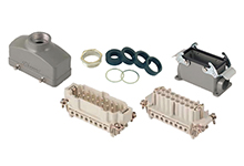 Heavy-Duty Connector Kit, 10 Pole, Series S-E Female-Male Inserts, Pg16 Metal Cable Gland, Pg16 Die-cast Aluminum Hood-Top Entry, Surface Mount Housing-Vertical, 2 Lever, Size 10B «57x27», Grey for sale
