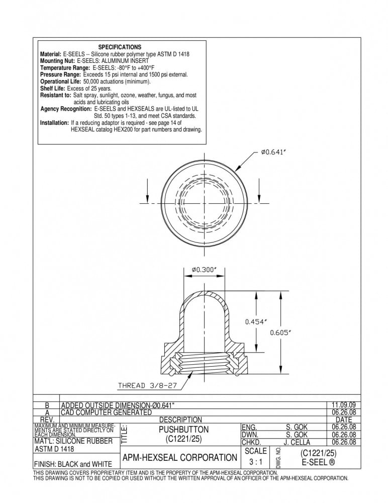 APM Hexseal C1221/25 technical drawing