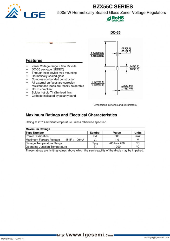 LGE BZX55C3V9 datasheet page 1