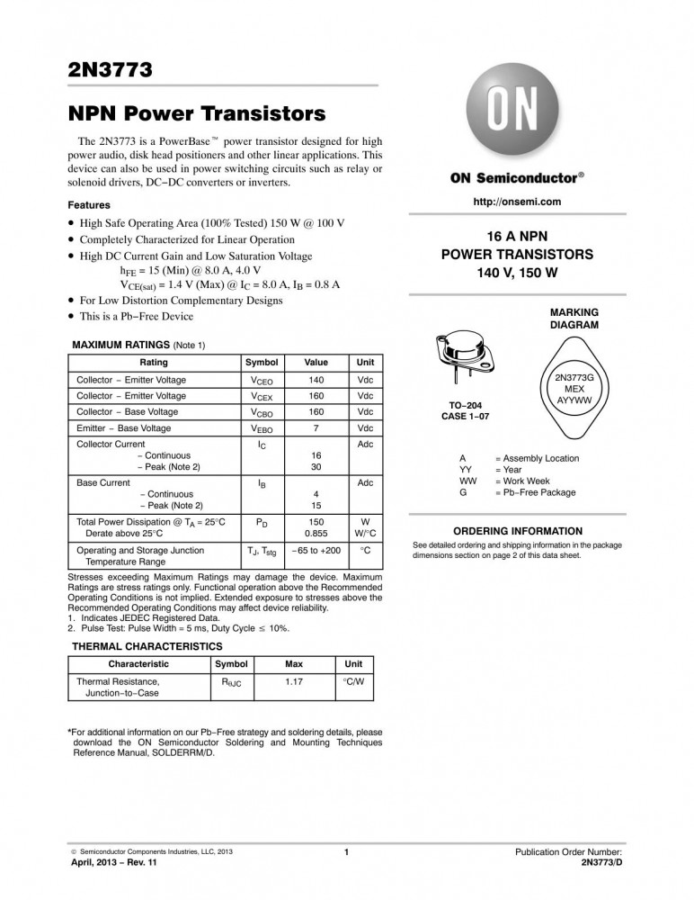 2N3773 datasheet page 1