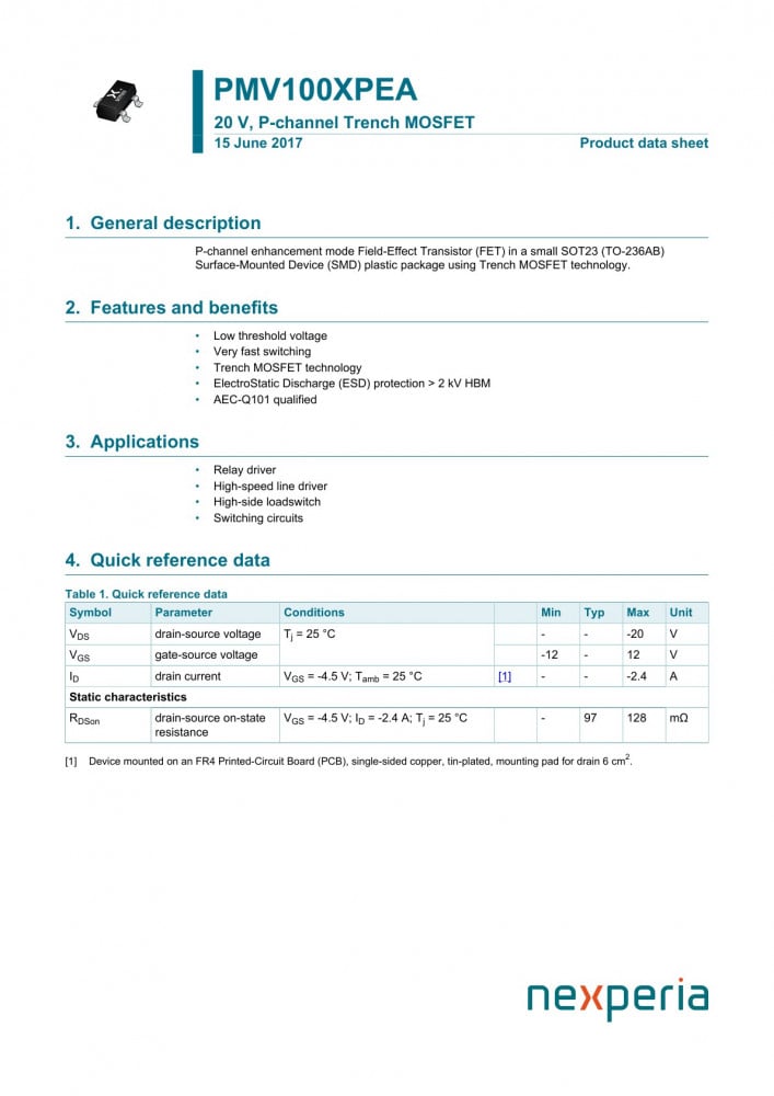PMV100XPEAR datasheet page 1