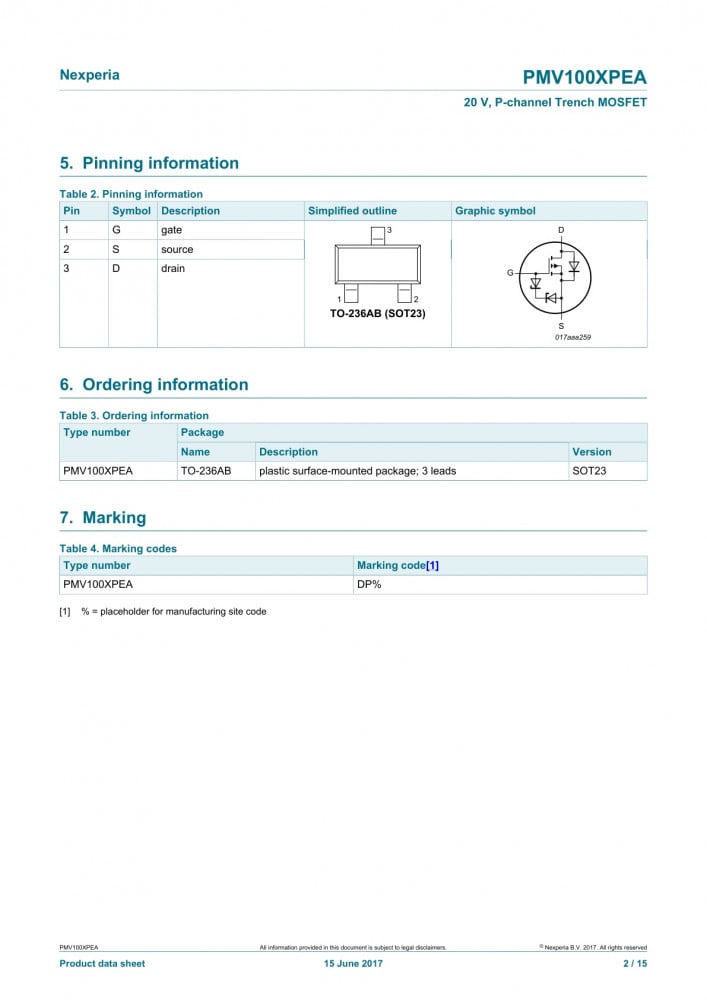 PMV100XPEAR datasheet page 2
