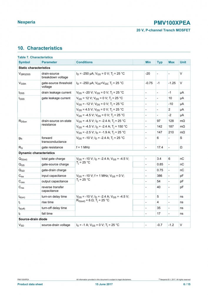 PMV100XPEAR datasheet page 6