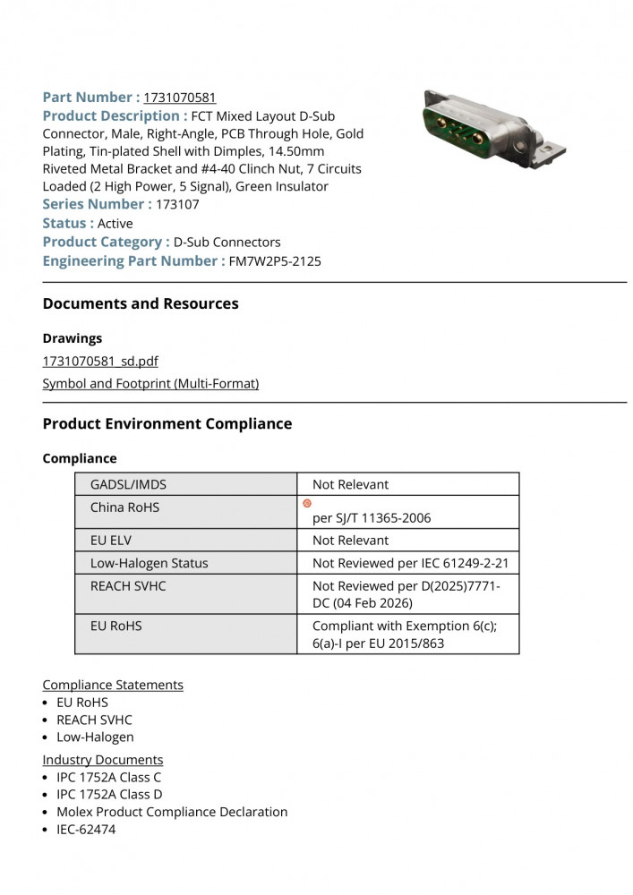 MOLEX 1731070581 technical drawing page 1